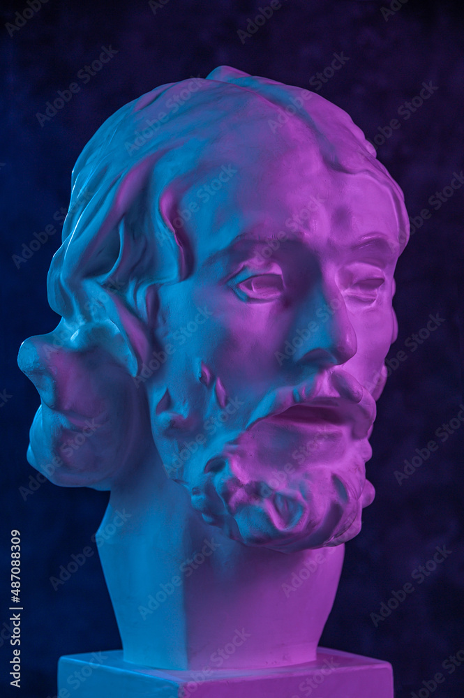 Colorful gypsum copy of ancient statue of John the Baptist head for ...