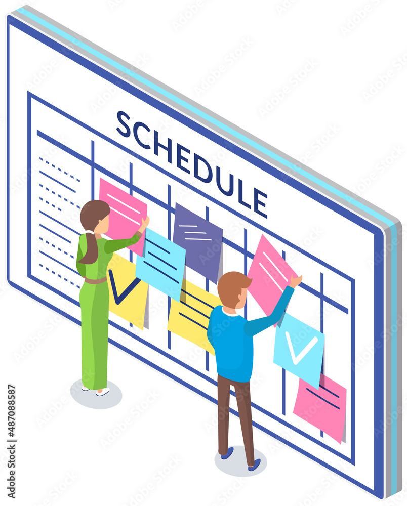 People make weekly schedule, marks in timetable. Time management ...