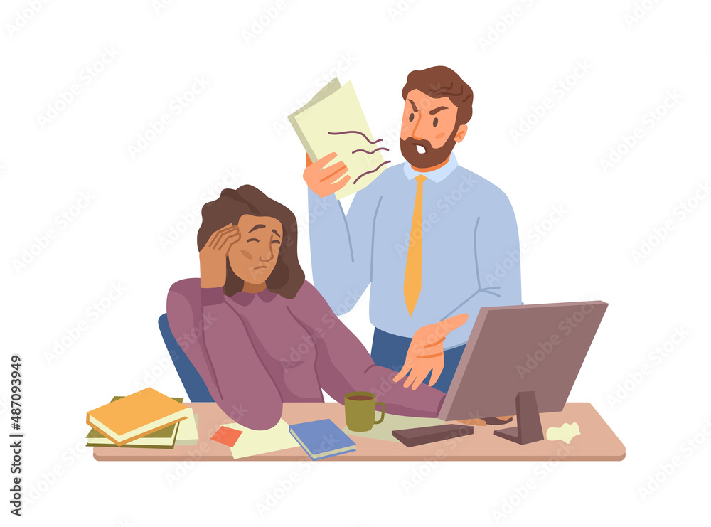 Manager or boss yelling at woman at work. Vector leader or colleague ...