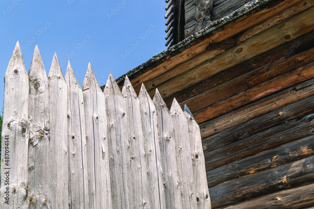 Defensive fortifications made of sharpened logs near the ancient ...