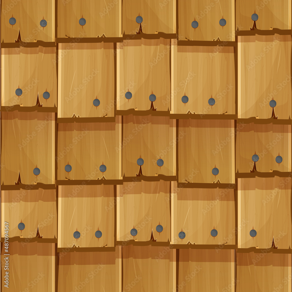 Old wooden roof cover from planks with nails, ui game background ...