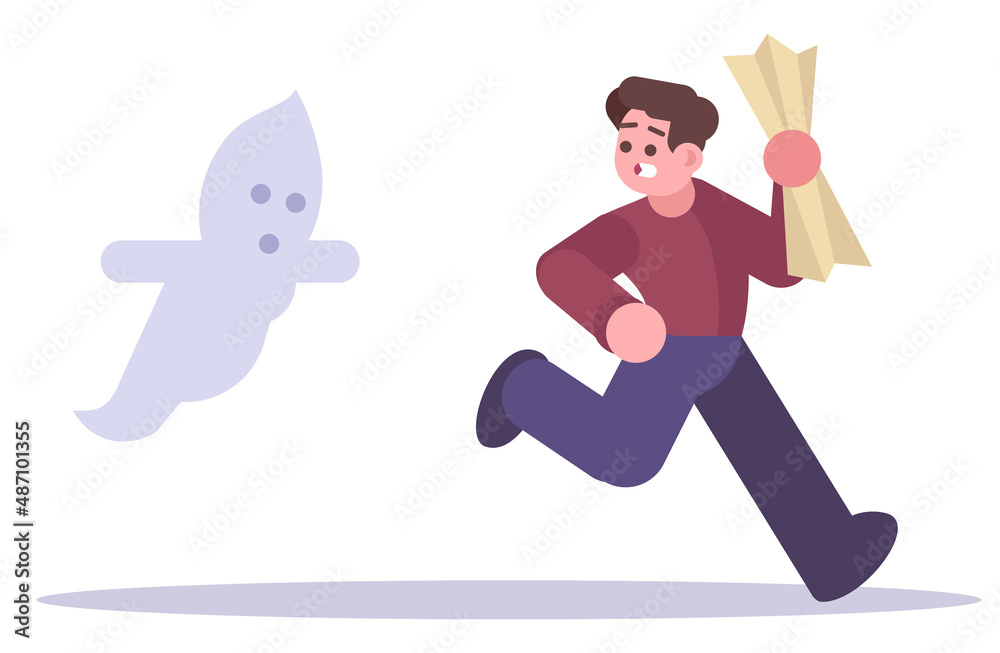Haunted house visit semi flat RGB color vector illustration. Scared ...