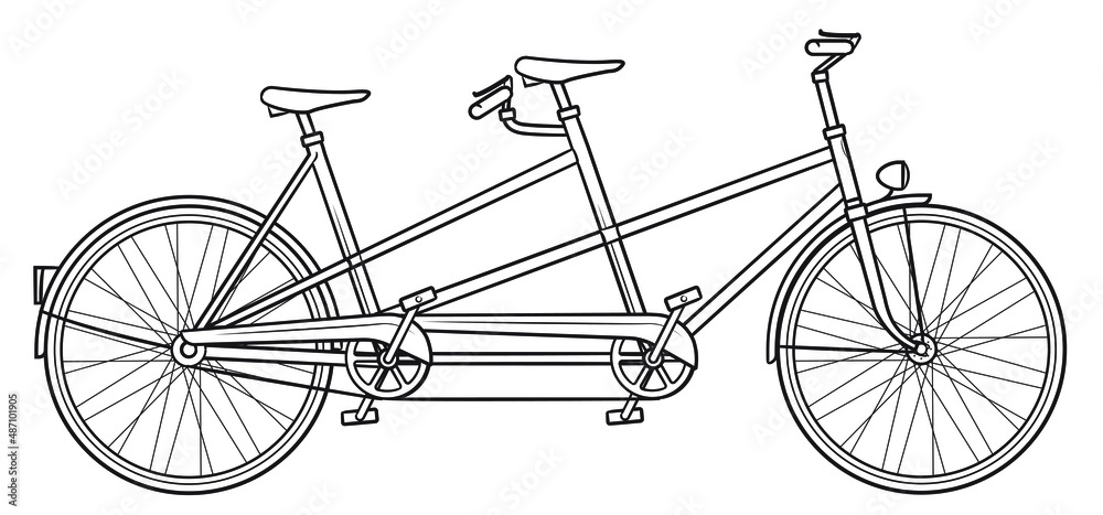 Classic tandem bicycle outline illustration - stock image. Stock Vector ...