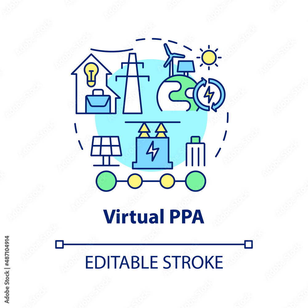 Virtual PPA concept icon. Buying renewable energy. Types of power ...