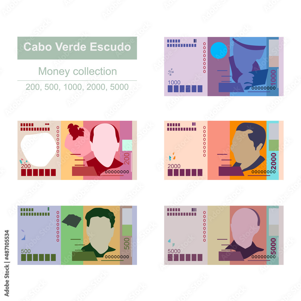 Cabo Verde Escudo Vector Illustration. West African money set bundle ...