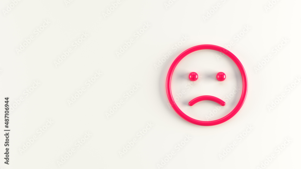 3d Illustration of outlined frowning sad Face Emoji on light background ...