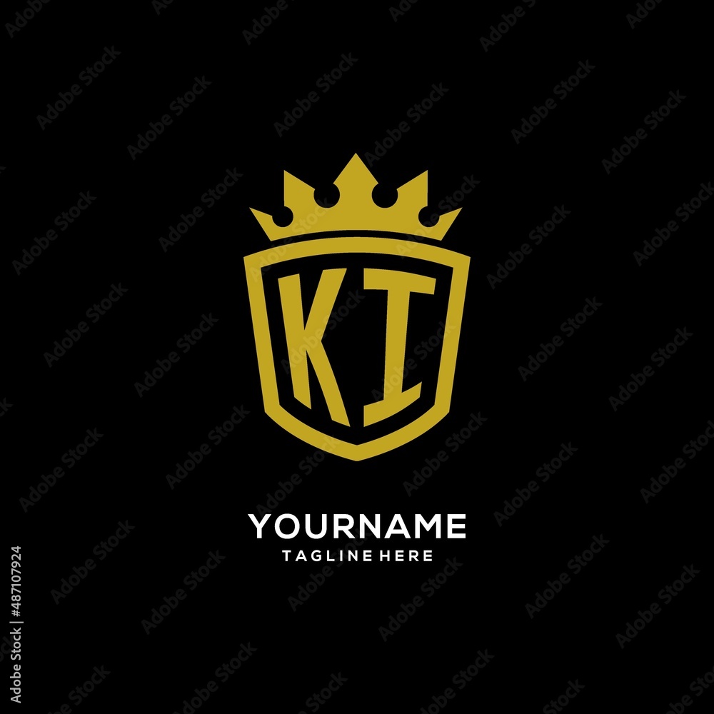 Initial KI logo shield crown style, luxury elegant monogram logo design ...
