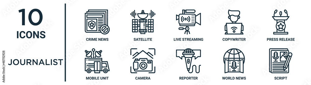journalist outline icon set includes thin line crime news, live ...