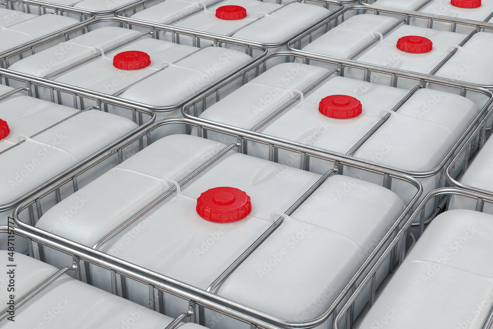 Top view of IBC containers for liquids in white, 3d render Stock ...