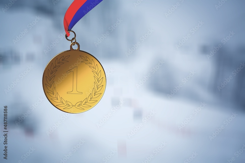 Gold medal of the Olympic Winter Games against the background of snowy ...