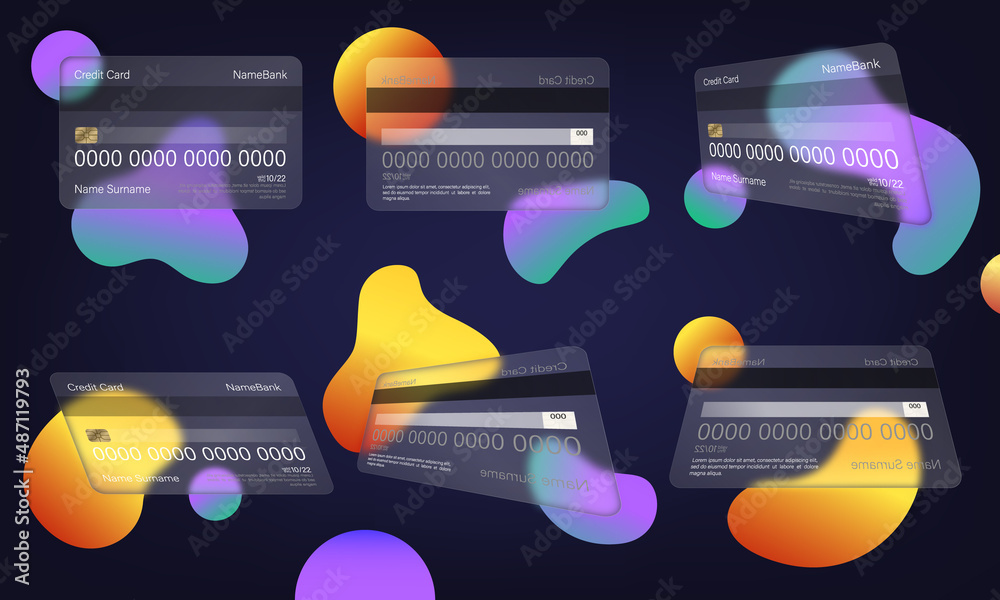 Realistic credit card mockup in glassmorphism style with blur ...