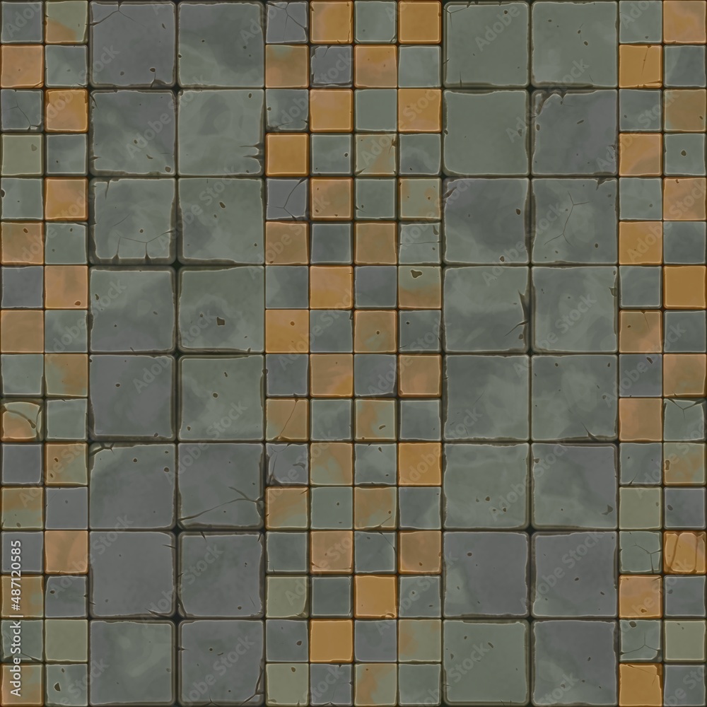 Cartoon cracked floor tiles. Ground wall tiles background, ancient old ...