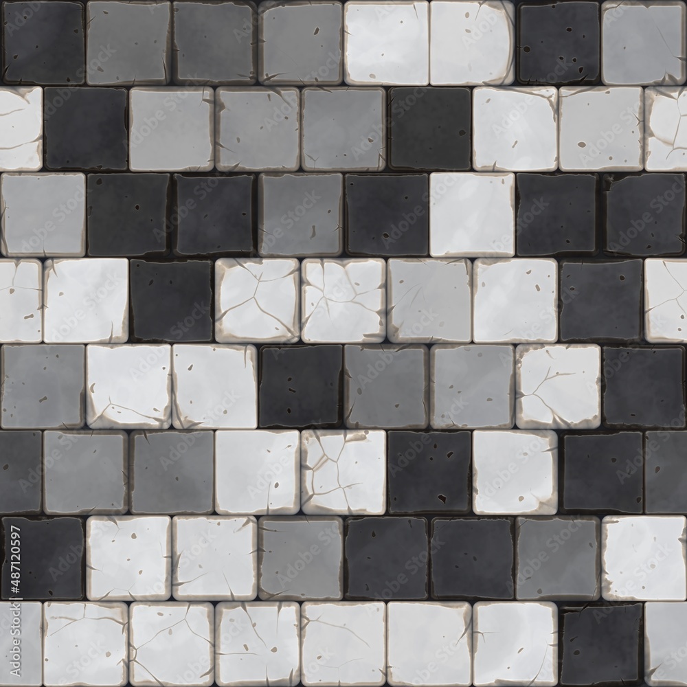 Cartoon cracked floor tiles. Ground wall tiles background, ancient old ...