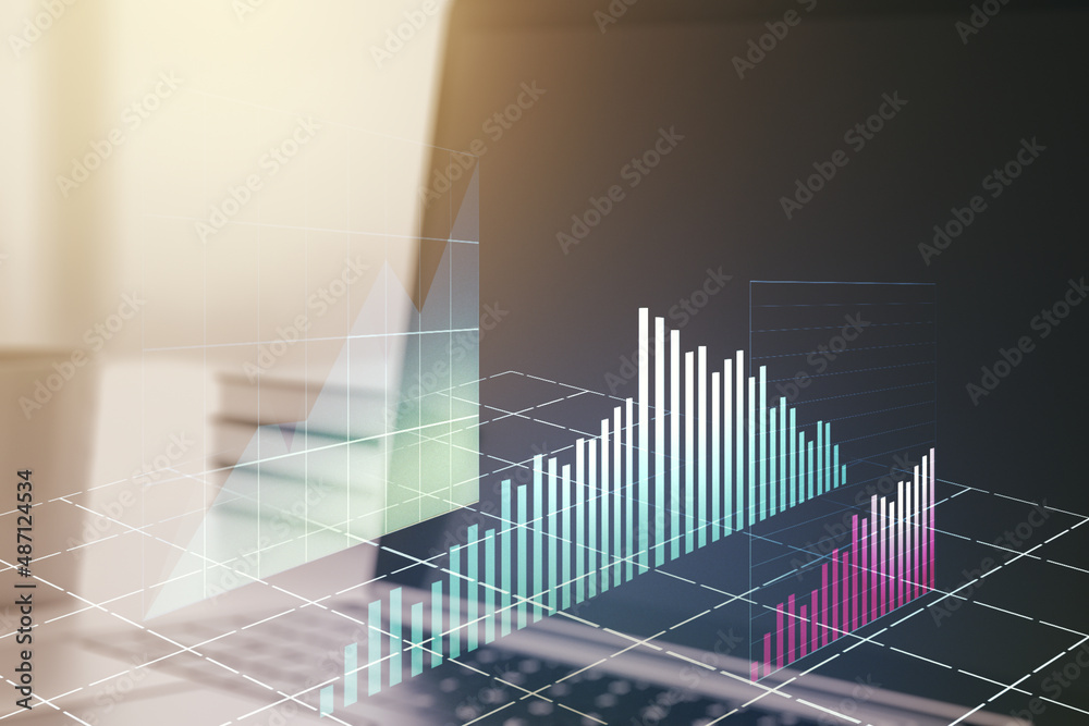 Multi exposure of abstract financial diagram on computer background ...