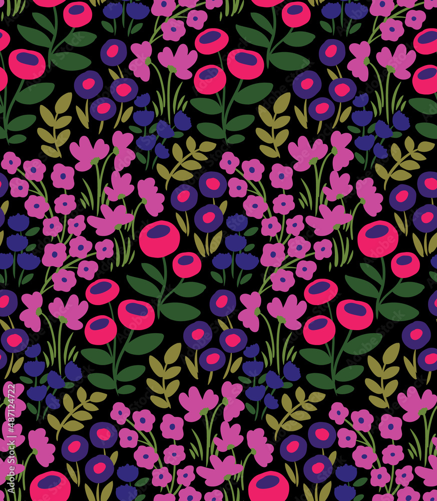 Seamless pattern with bright flowering meadow. Liberty composition of ...