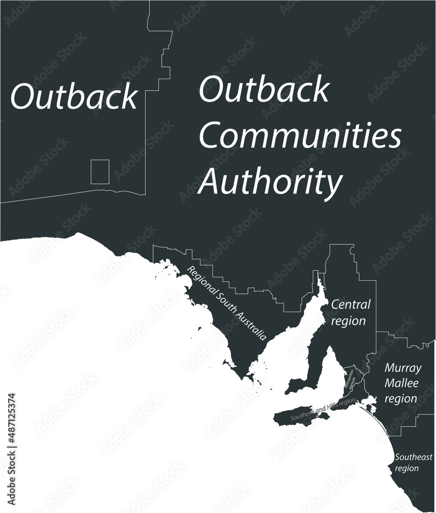 Dark gray flat vector administrative map of regions of the Australian ...