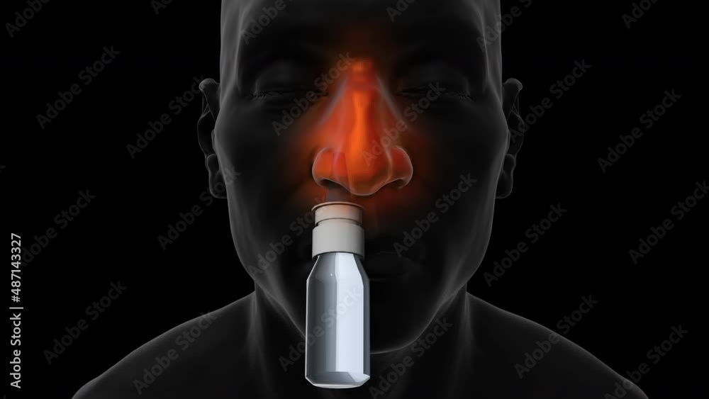 Decongestant Nasal Spray - man front view - Black background - 3d ...