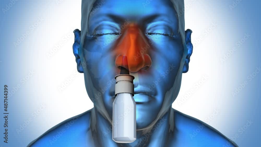 Decongestant Nasal Spray - man front view - Blue background - 3d ...