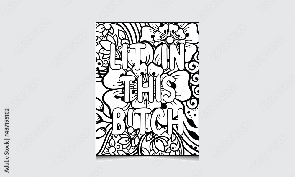 Swear Word Coloring Page For Adults Black And White Pattern Phrase Rude ...