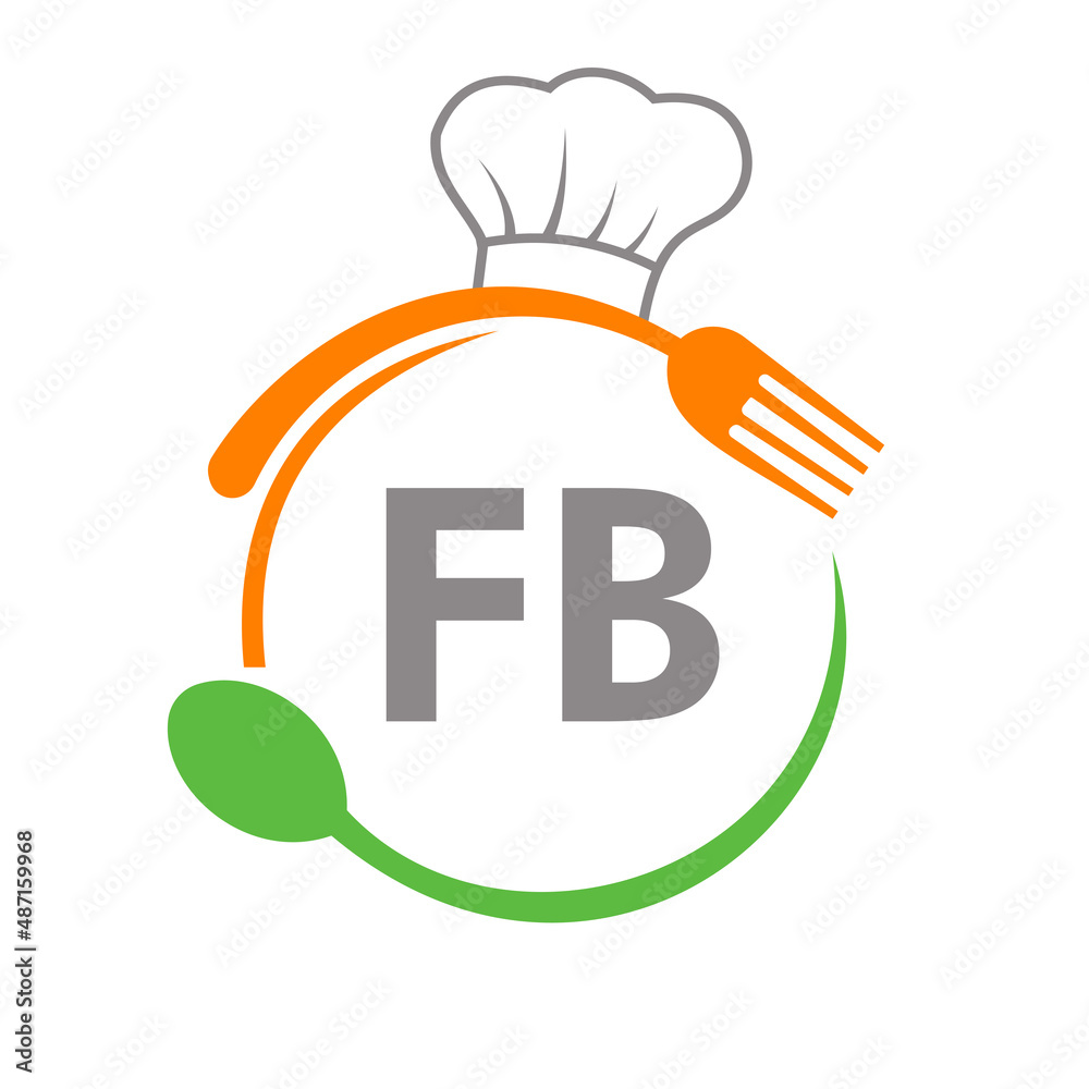 Letter FB Restaurant Logo with Chef Hat Spoon And Fork Template ...