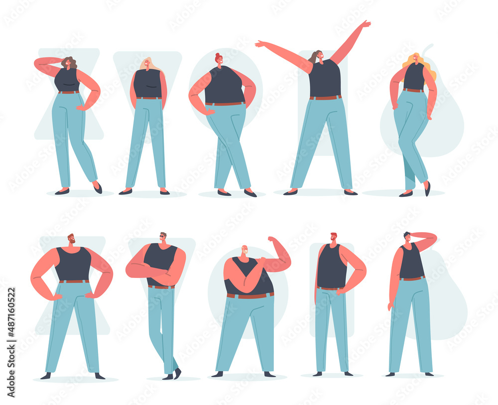 Set Men and Women Body Figure Types, Characters Hourglass, Inverted ...