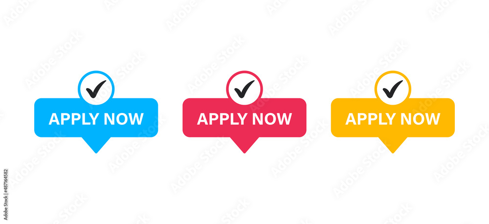 apply now button web banner buttons in speech bubble banners with check ...