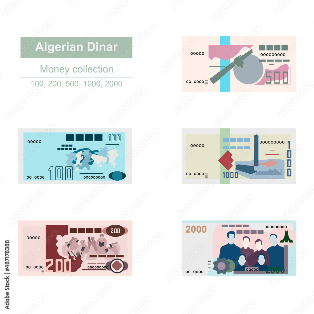 Algerian Dinar Vector Illustration. Algeria money set bundle banknotes ...