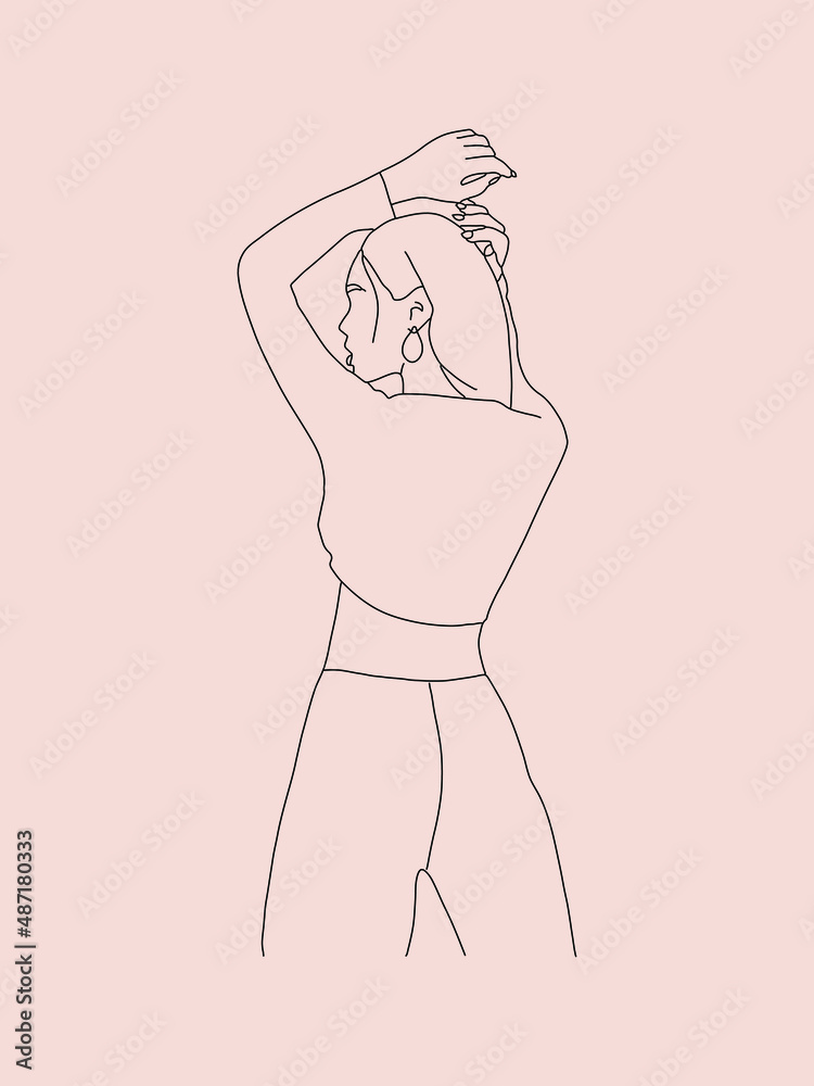 Abstract modern fashion illustration with woman silhouette backside in ...