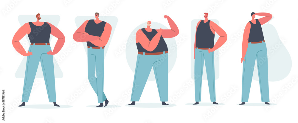 Set of Men Body Figure Types, Male Characters Hourglass, Inverted ...