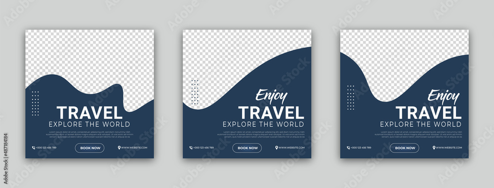 Travel agency social media post template design. Set of web banner ...