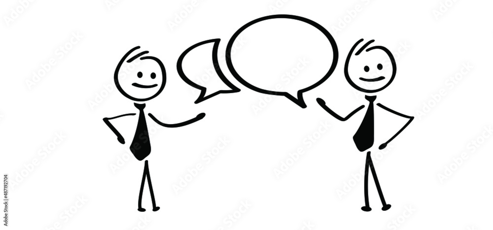 Cartoon business team talking with speech bubble. Drawing cartoon ...