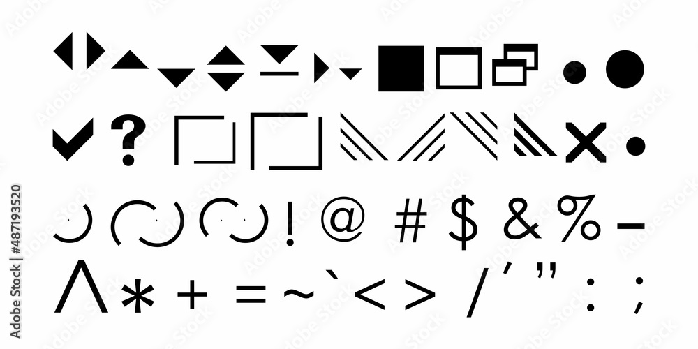 Vector. Miscellaneous symbols, dollars, plus signs, punctuation marks ...