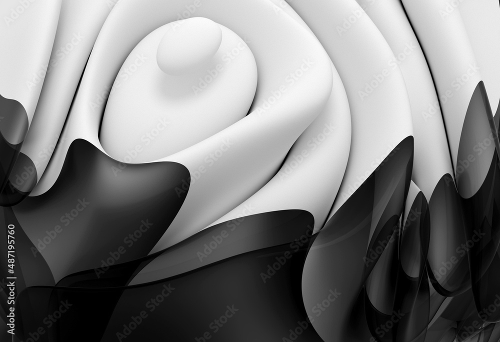 3d render abstract art black and white monochrome 3d background with ...