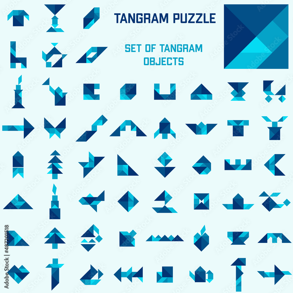 Tangram puzzle. Set of tangram different objects. Stock Vector | Adobe ...