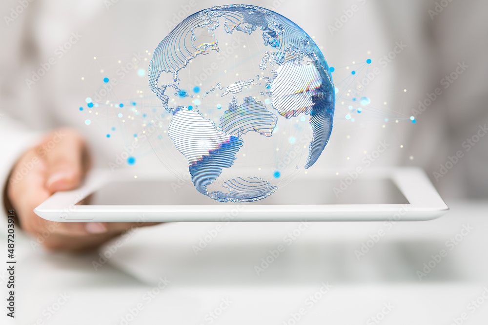 Global telecommunication network around the World with connections ...