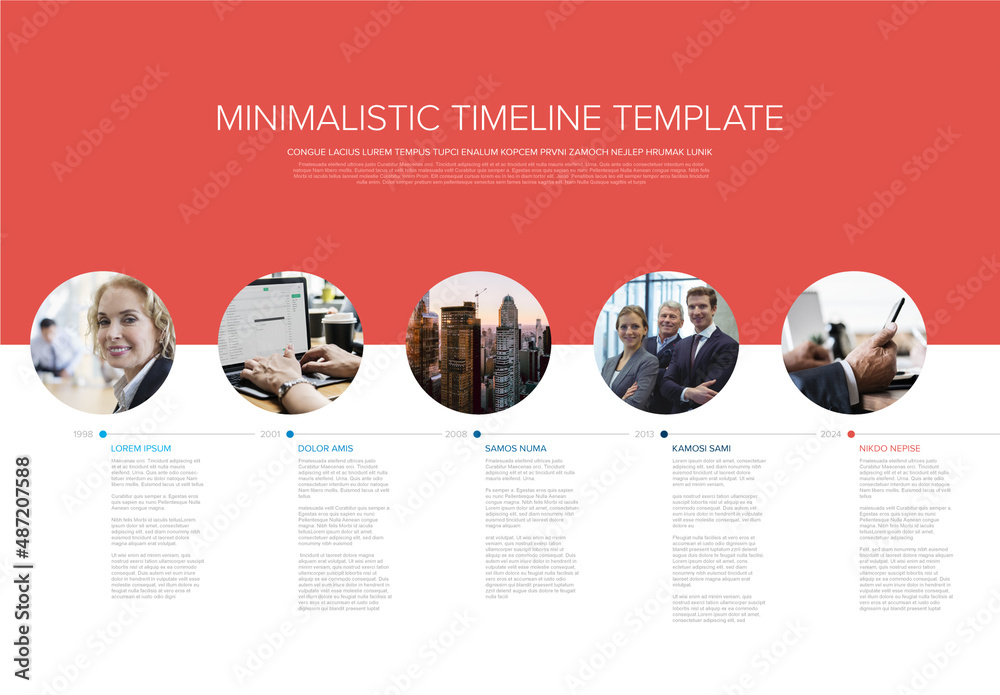 Circle Photo Placeholders Horizontal Timeline Layout Stock Template ...
