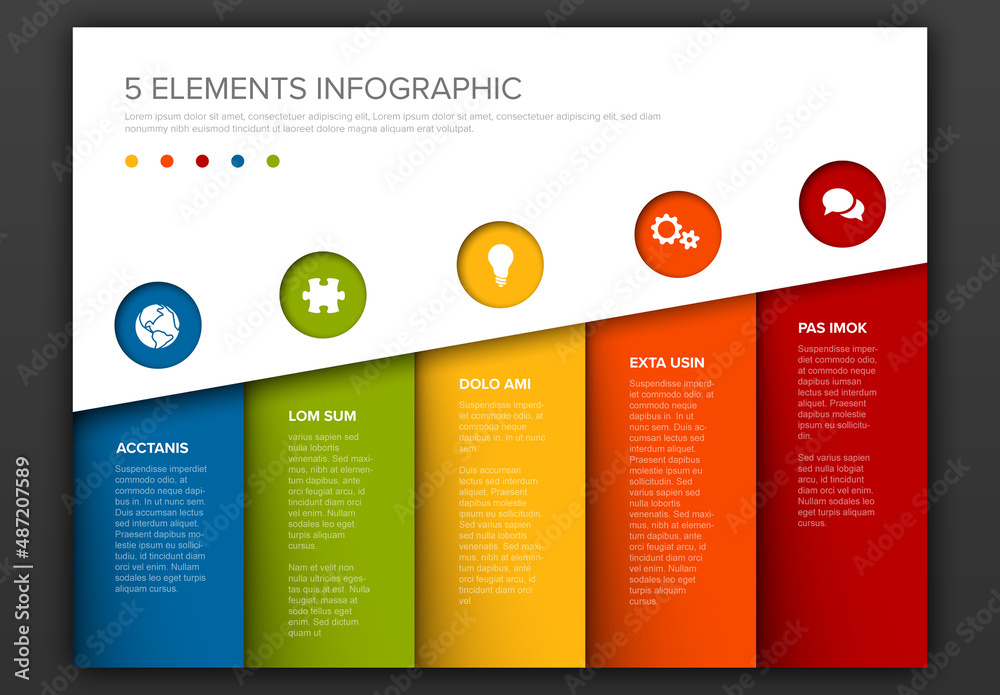 Five Color Steps Elements Columns Layout Stock Template | Adobe Stock