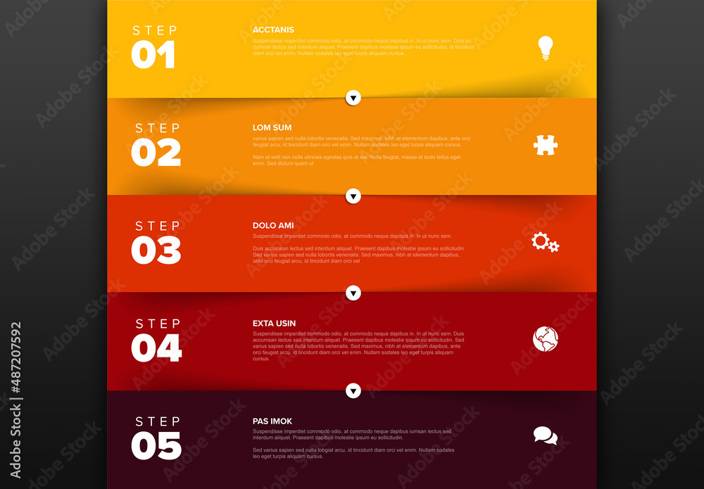Five Red Horizontal Block Steps Progress Page Layout Stock Template ...