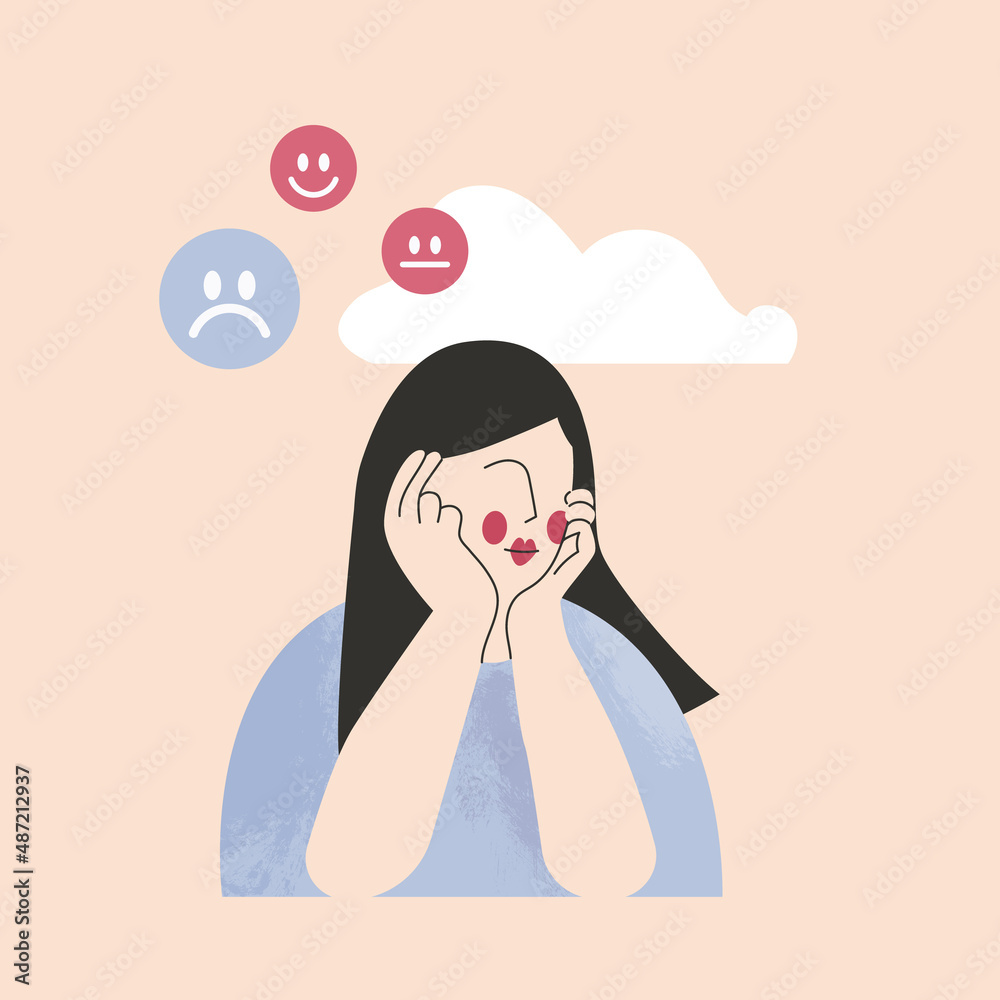 Sad woman or aloof girl teenager alone with expressions flat vector ...