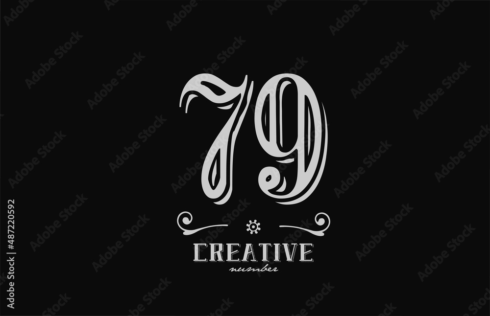 79 number logo icon with black and white colors. Creative vintage ...