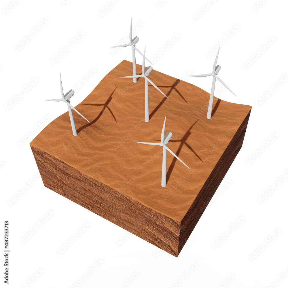 Cross-section slice of abstract desert ground with eco-friendly wind ...