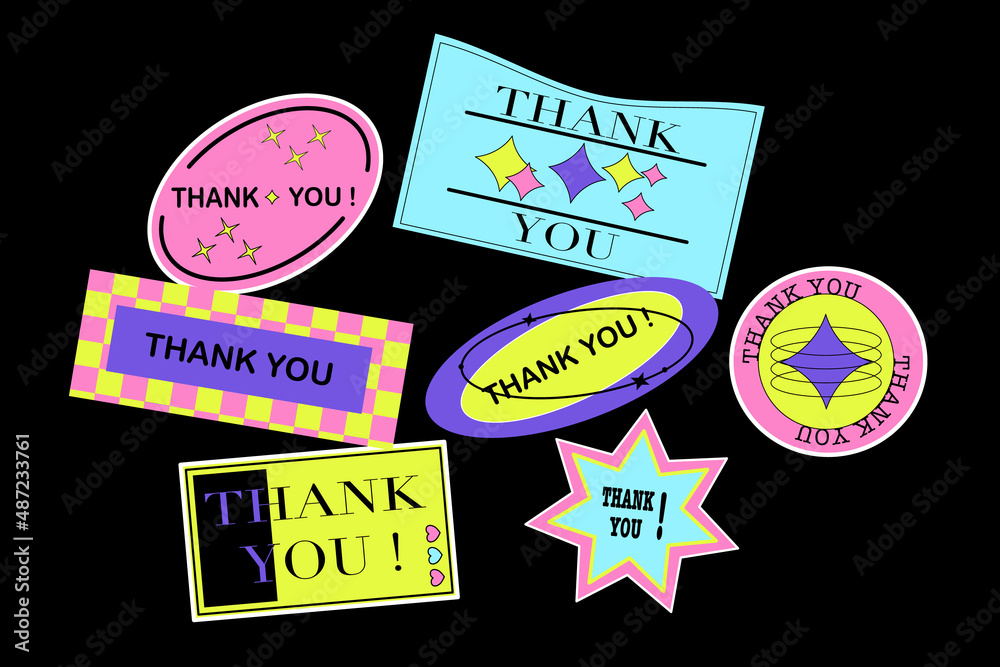 Thank You Cool trendy retro stickers.Thanks lettering illustration ...