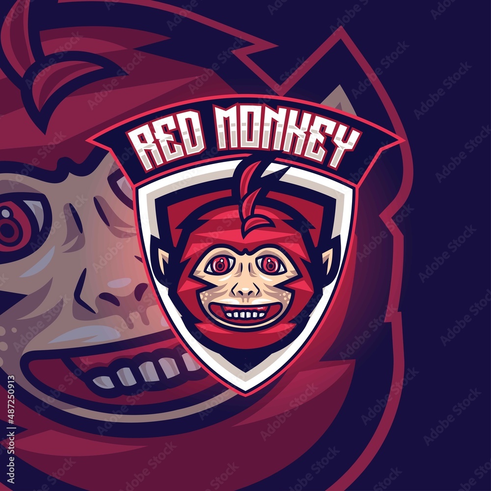 Mascot logo gaming red monkey head smiling Stock Vector | Adobe Stock