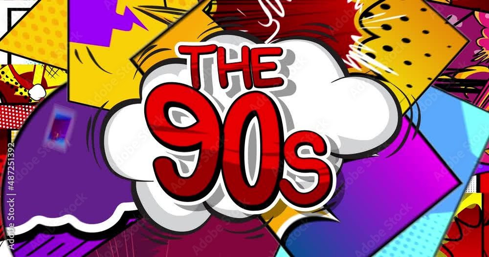 The 90s. Motion poster. 4k animated Comic book word text moving on ...