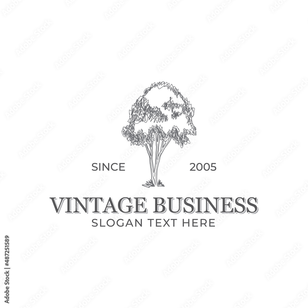Tree logo with hand drawing style, Silhouette tree logo design template ...