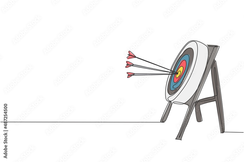 One continuous line drawing of arrows was shot bullseye to archery ...