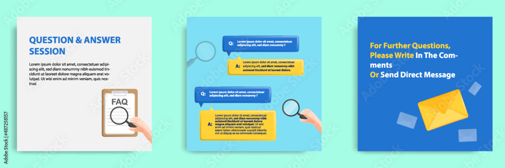 Social media informative FAQ post banner template layout design in 3D ...