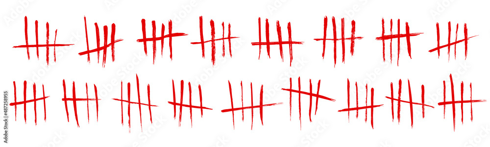 Tally mark. Prison counting lines set, blood slash scratches on the ...