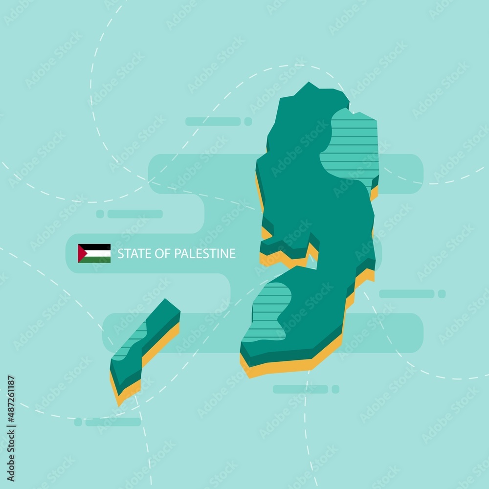 3d vector map of State of Palestine with name and flag of country on ...