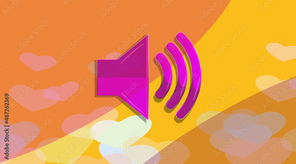 AUDIO, speaker symbol. Sound. ILLUSTRATION. Multicolored varied figures ...